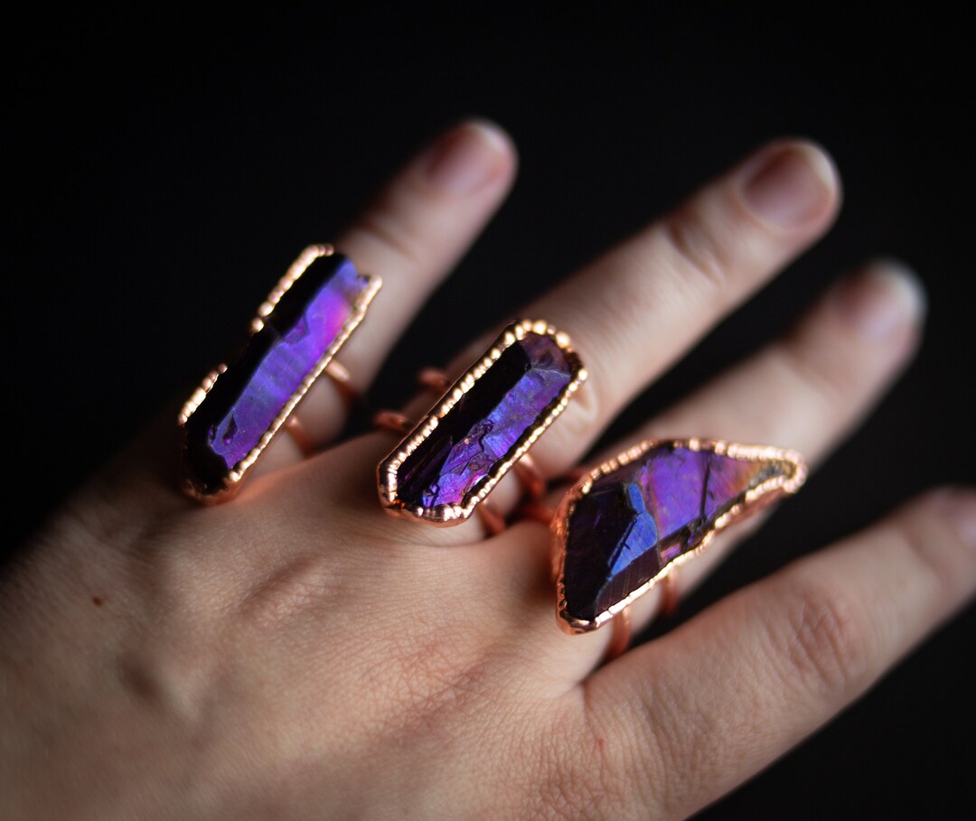 Purple Titanium Quartz Ring, Copper Electroformed - Etsy