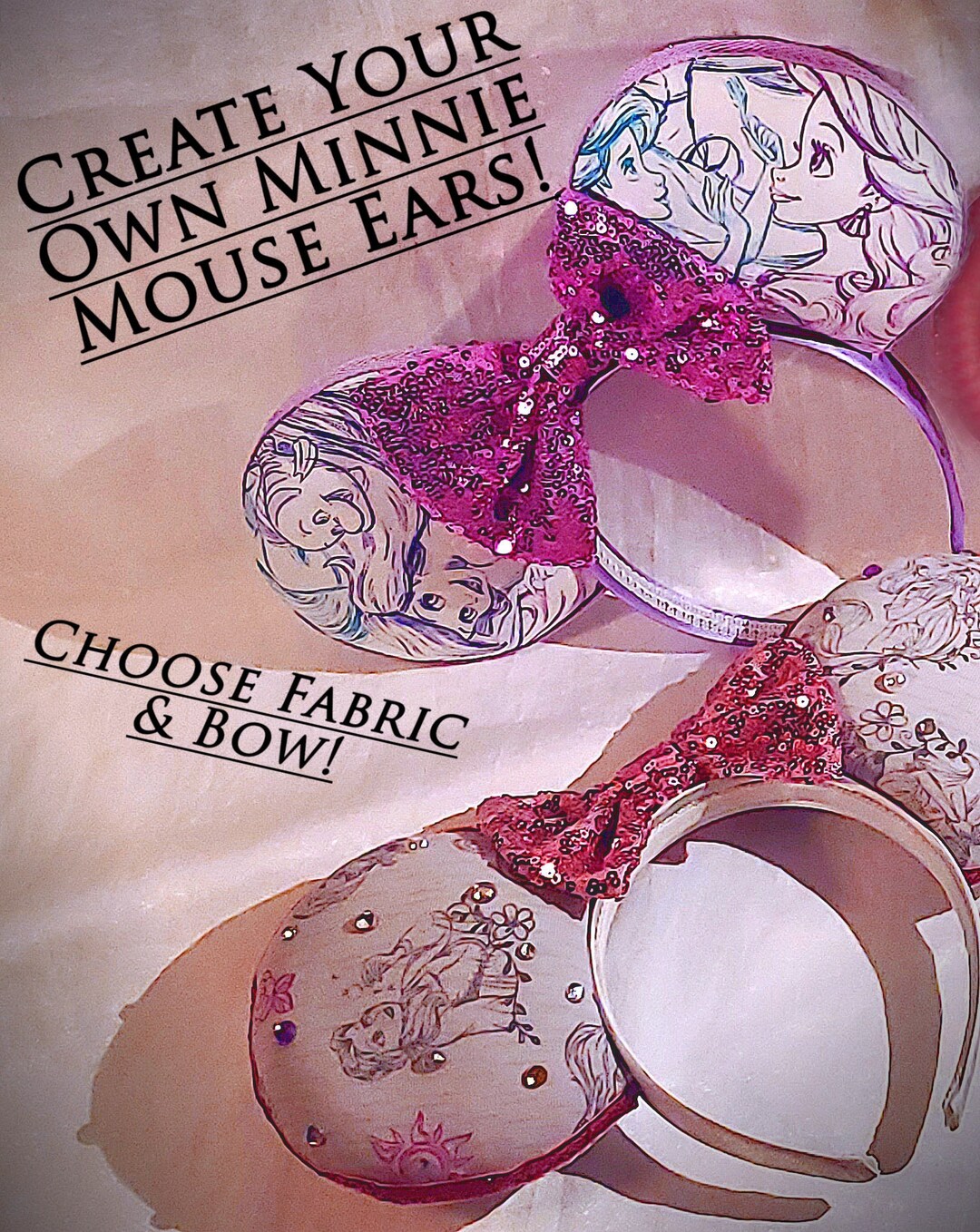 Custom Minnie Mouse Ears, Choose Your Own Patterned Fabric and Bow ...