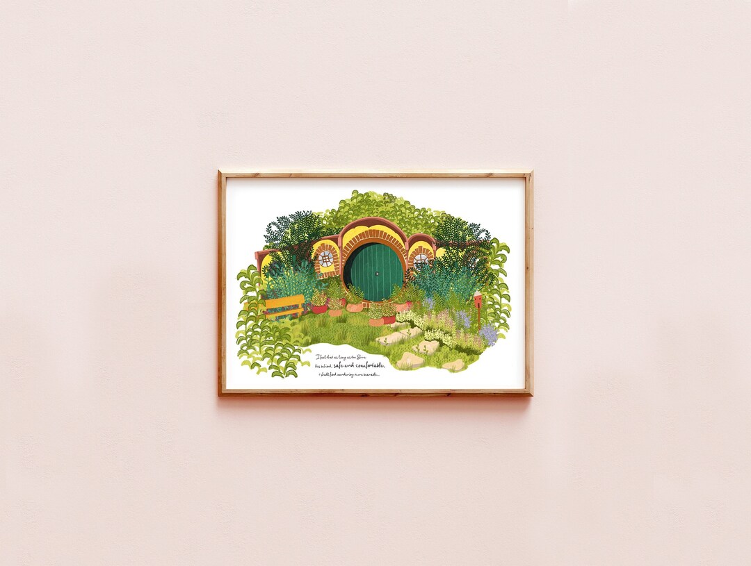 The Shire Illustration Print, Hobbitcore Decor, Hobbit Hole Landscape ...