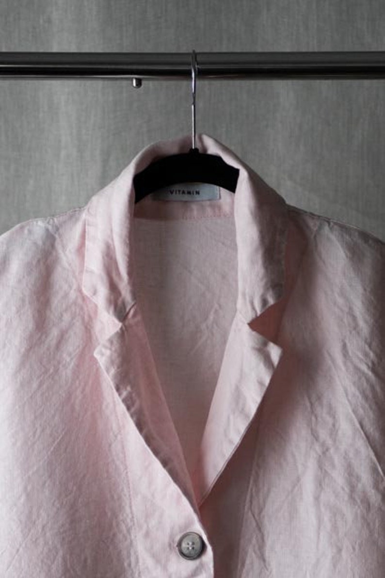 Washed Pink Linen Vitamin Jacket, Pale Pink Linen Lapel Jacket With ...