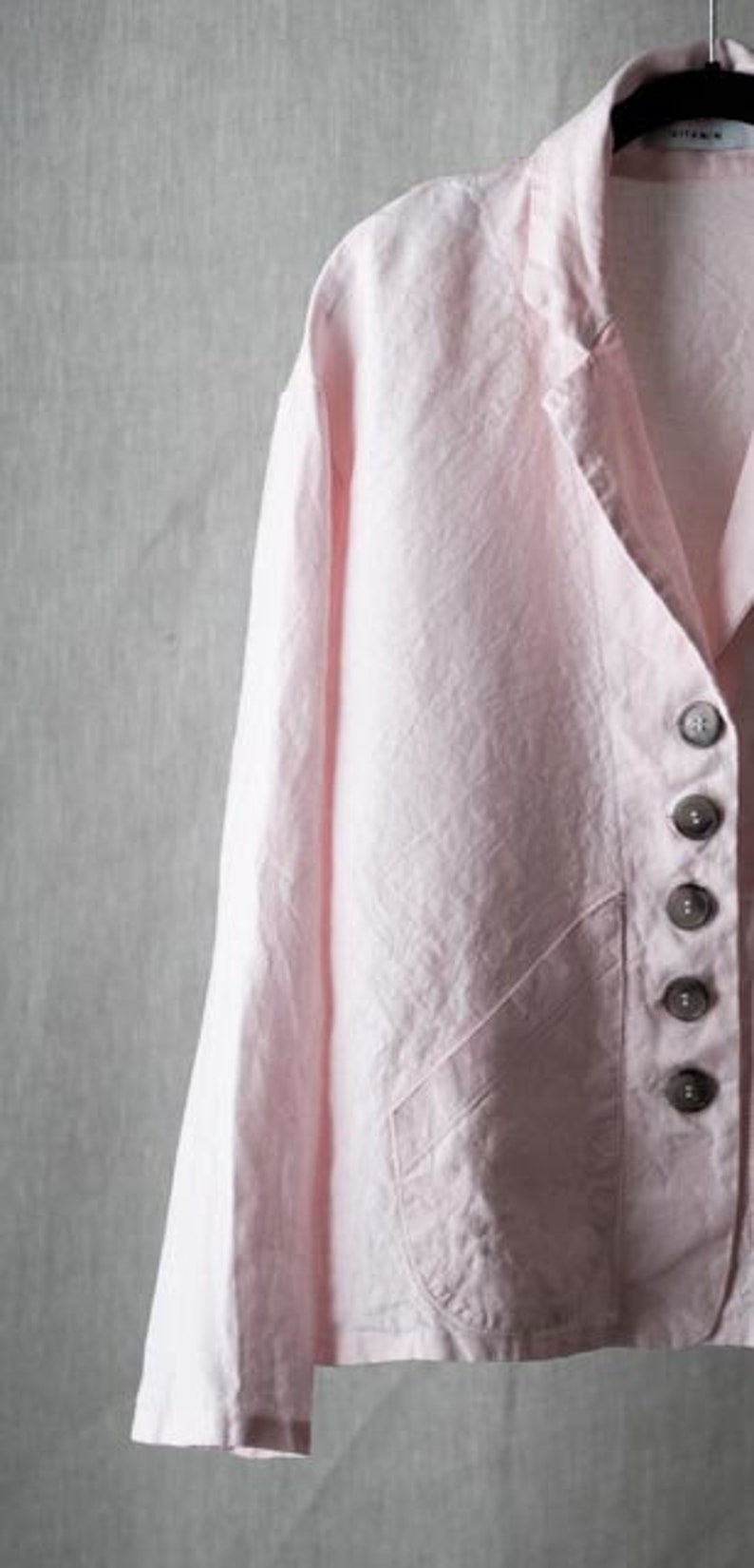 Washed Pink Linen Vitamin Jacket, Pale Pink Linen Lapel Jacket With ...
