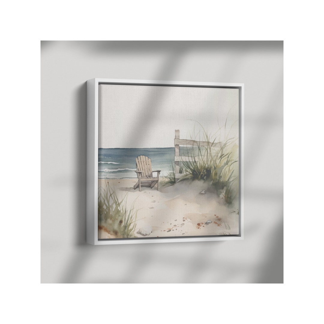 Watercolor Beach Scene Framed Canvas Square Framed Canvas - Etsy