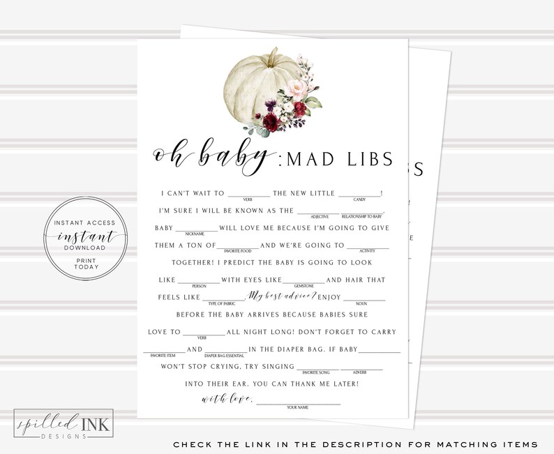Oh Baby Mad Libs Baby Shower Game Fall Pumpkin Games for Baby - Etsy