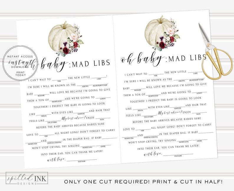 Oh Baby Mad Libs Baby Shower Game Fall Pumpkin Games for Baby - Etsy