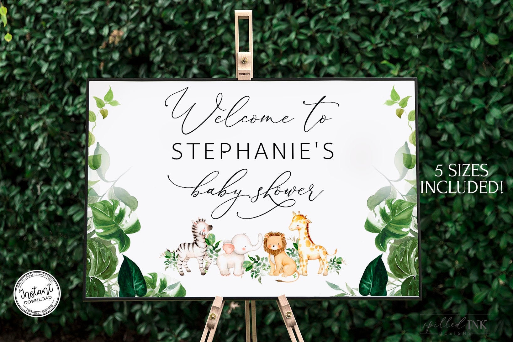 Safari Animals Welcome Sign for Safari Baby Shower Eucalyptus | Etsy