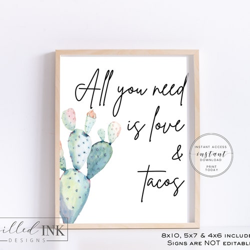 Cactus Love and Tacos Bar Sign Fiesta Bridal Shower Fiesta - Etsy