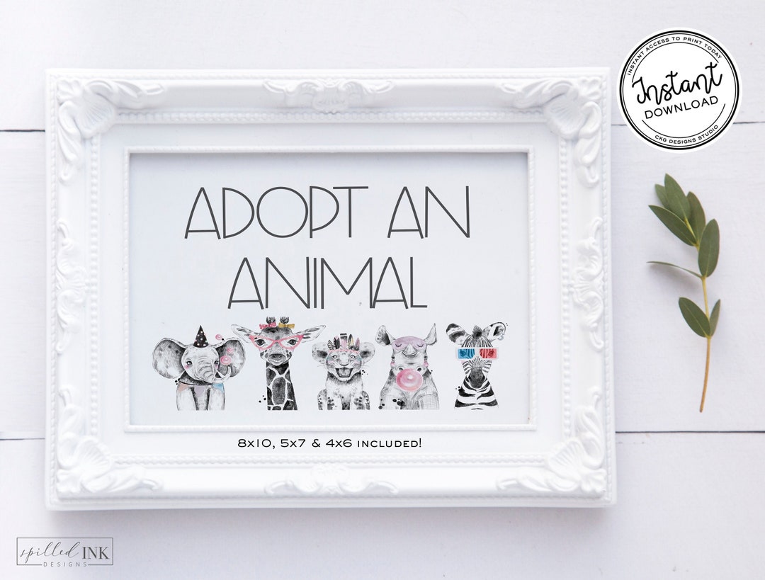 Adopt an Animal Sign Jungle Animals Party Sign Safari - Etsy