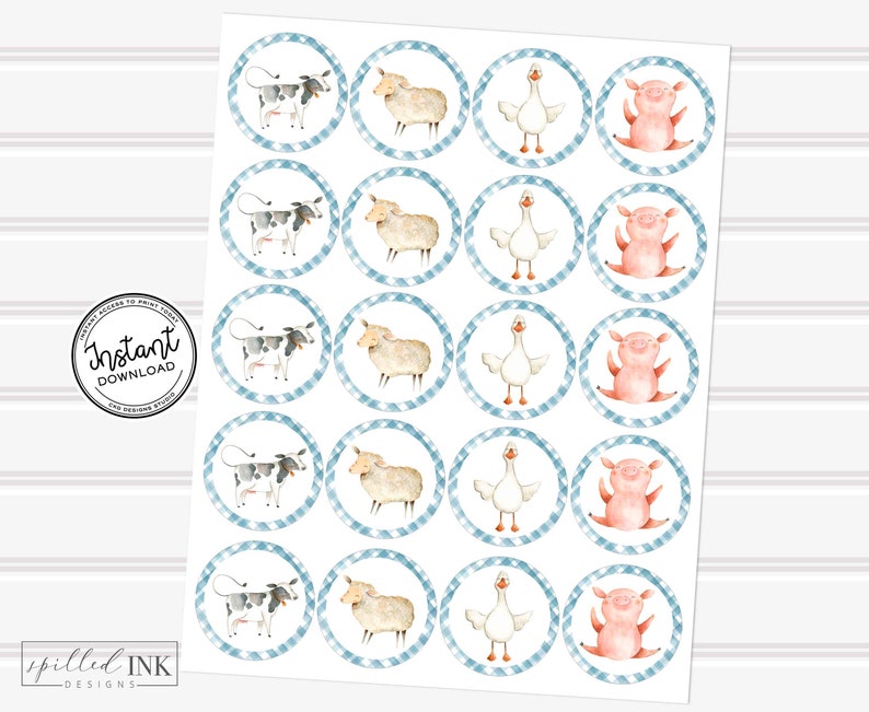 Farm Animal Cupcake Toppers Instant Download Printable Gift | Etsy