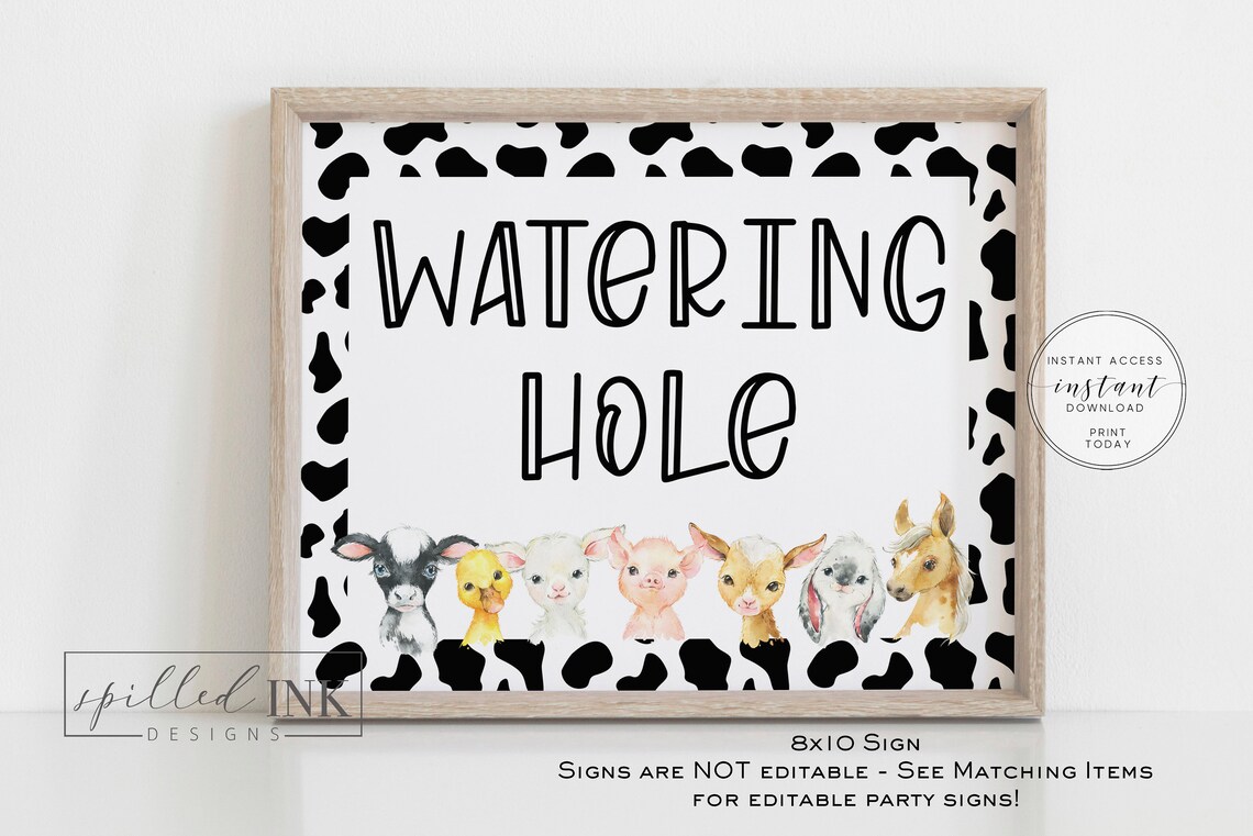 Watering Hole Sign Farm Animals Instant Download Sign - Etsy