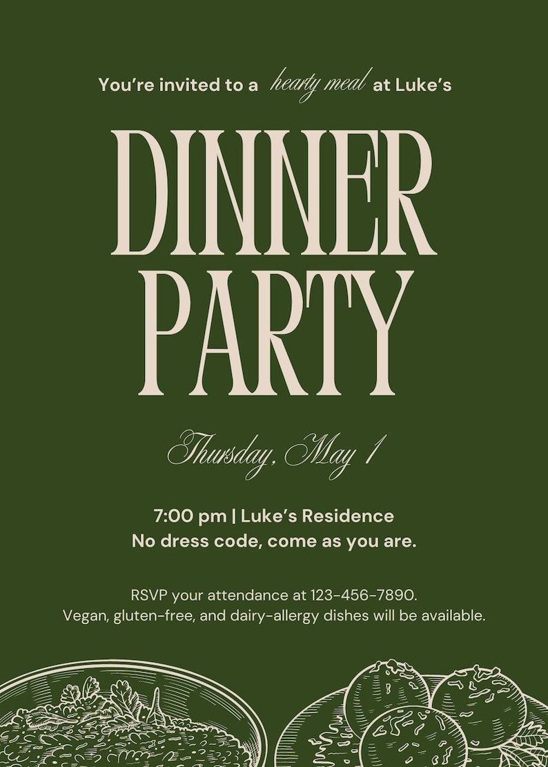 Dinner/ Party Invitation Template - Etsy