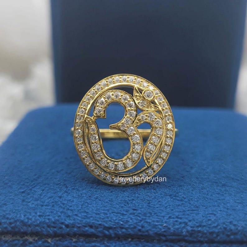 OM Diamond Ring, Round Cut Moissanite Halo Ring, 14K White Gold ...