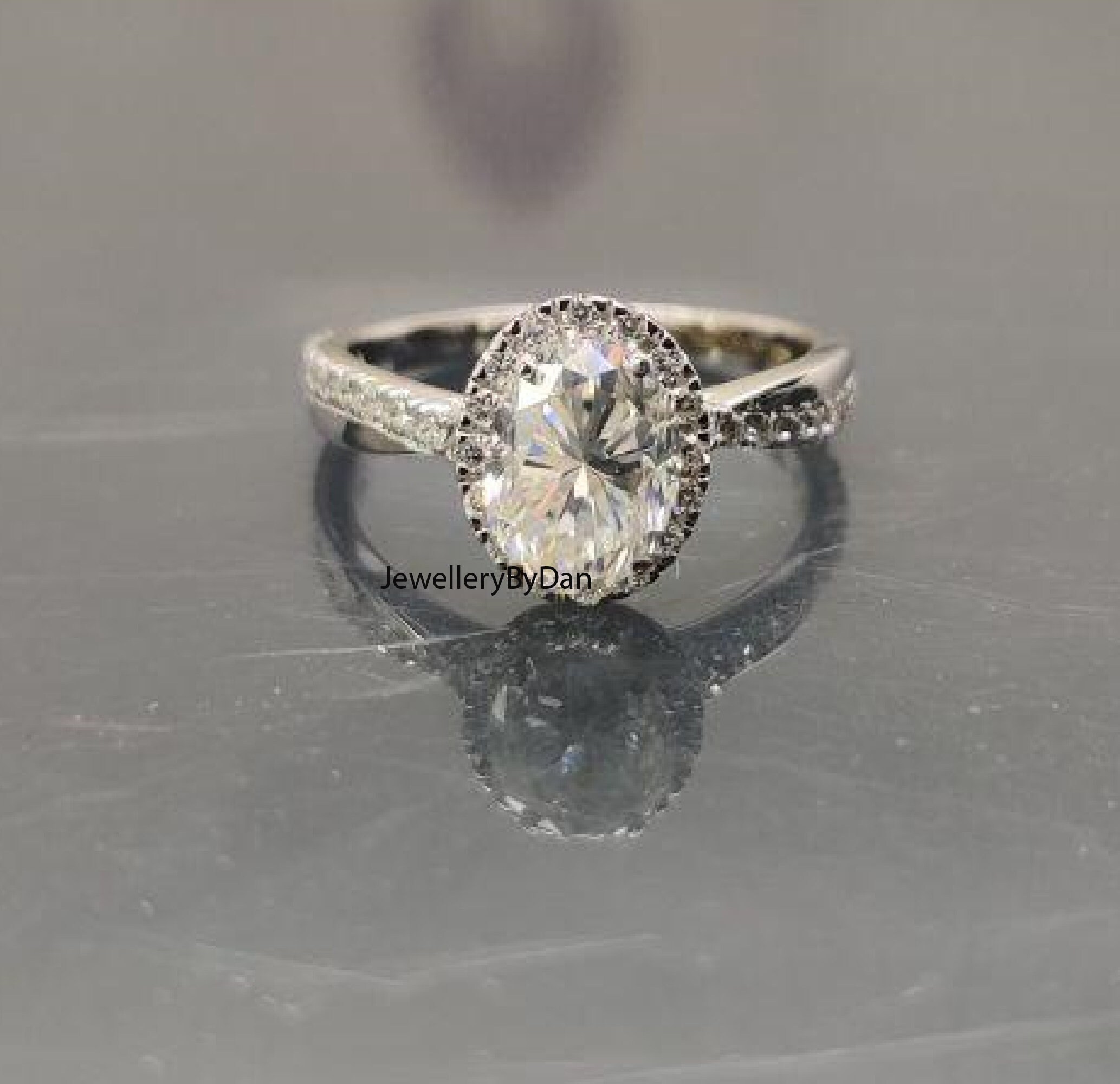 Halo Moissanite Engagement Ring 1 50ct Oval Cut Moissanite Etsy