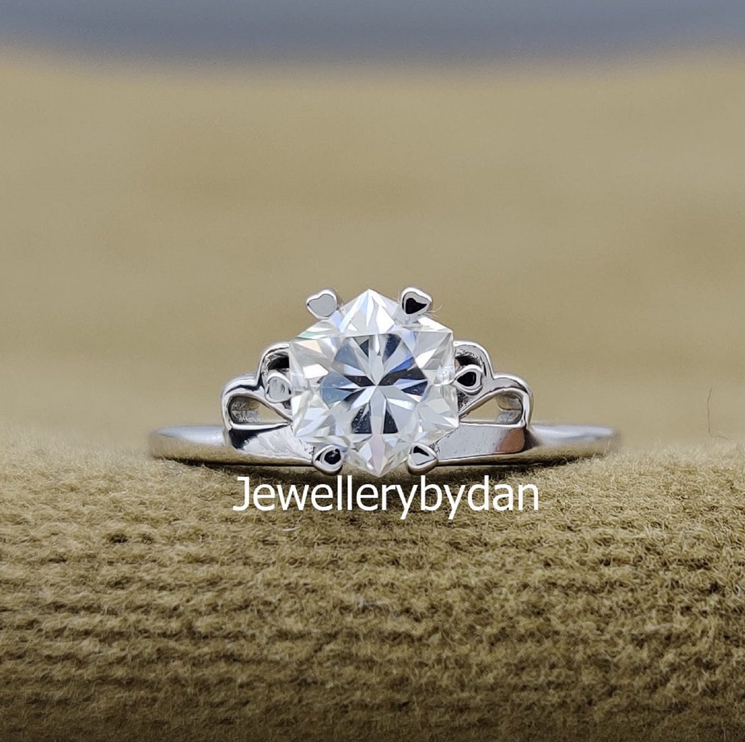Unique Heart Prong Set Ring Hexagon Cut Colorless Moissanite - Etsy
