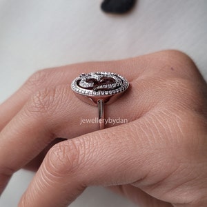 OM Diamond Ring, Round Cut Moissanite Halo Ring, 14K White Gold ...