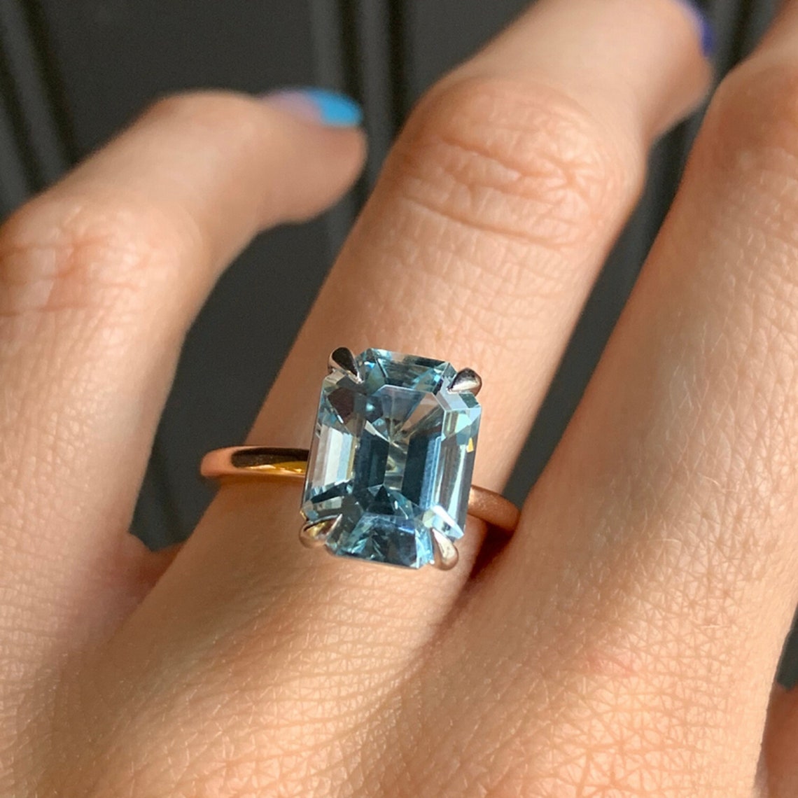 Aquamarine Emerald Cut Engagement Ring 4.32 CT Aquamarine - Etsy