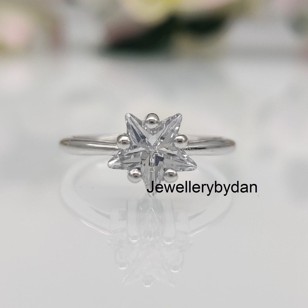Star Shape Engagement Ring, 1.25 Ct Star Cut Simulated Diamond Ring ...