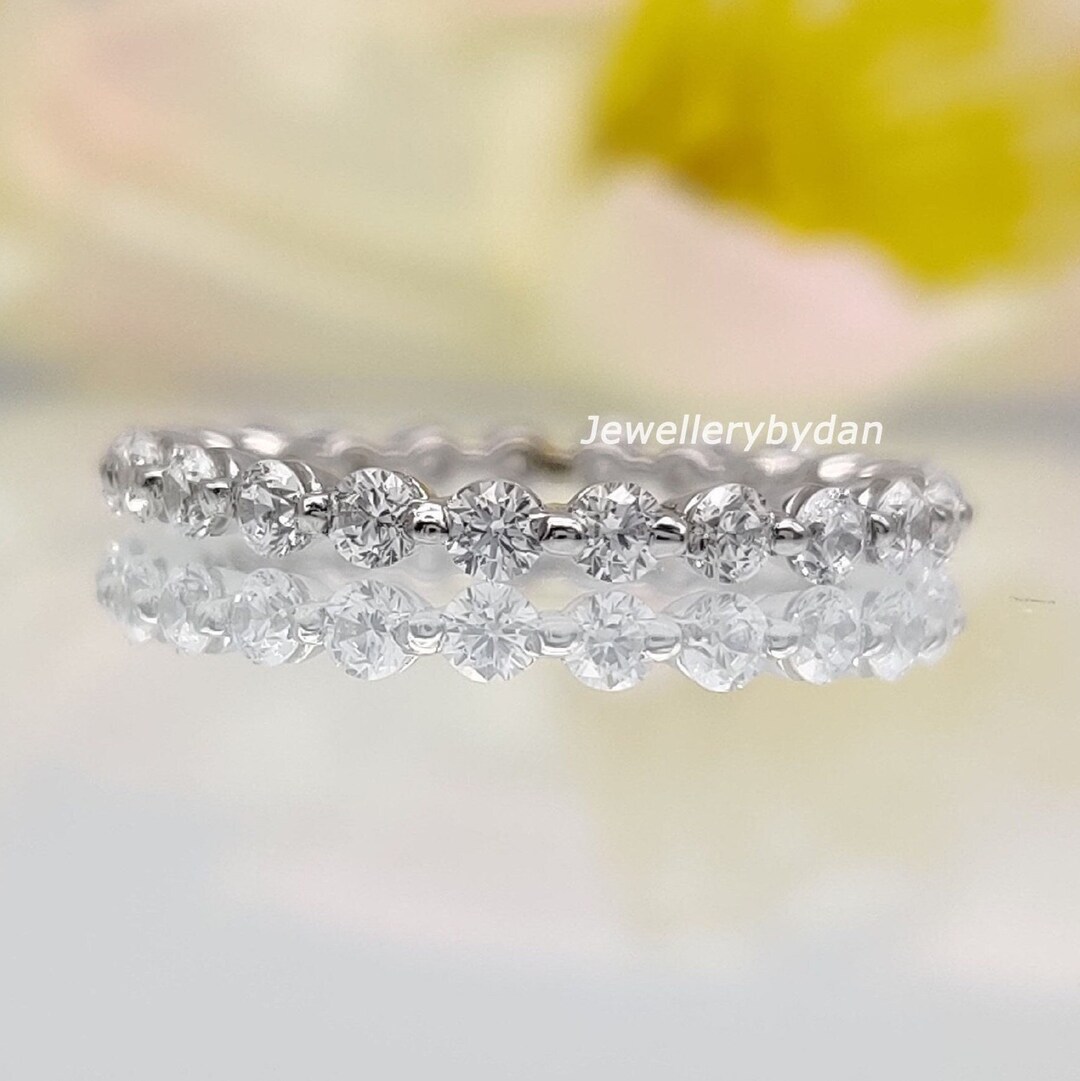 Simple Diamond Band, 1.5 Mm Round Cut Moissanite , 14k White Gold ...