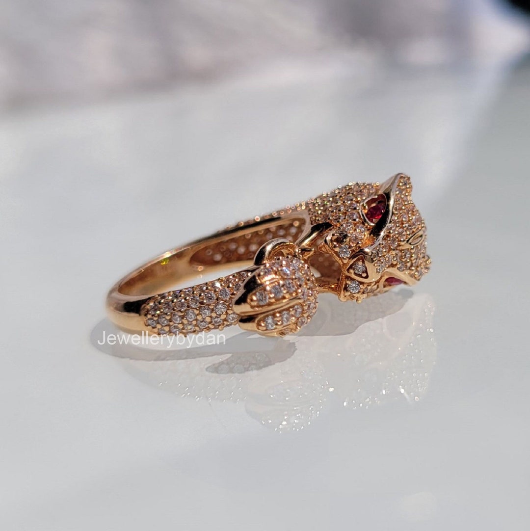 Panther Head Shape Lab Grown Diamond Unisex Ring, 14K Yellow Gold ...