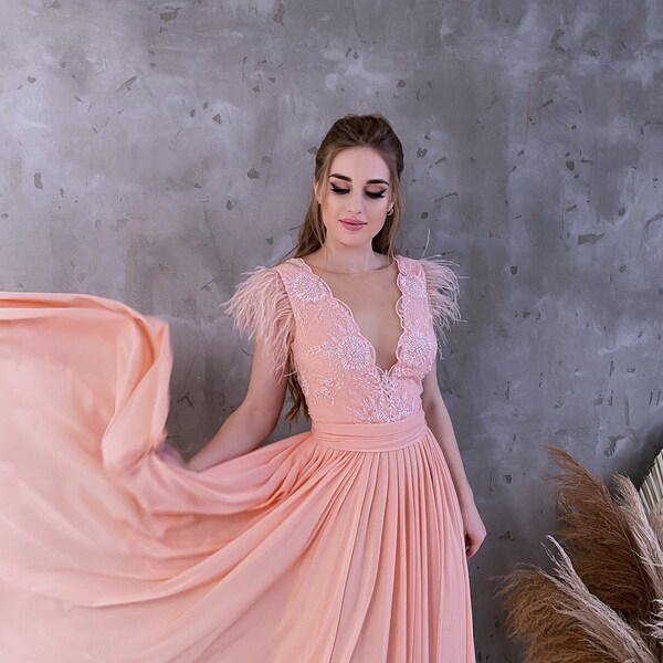 Peach Prom Dress - Etsy