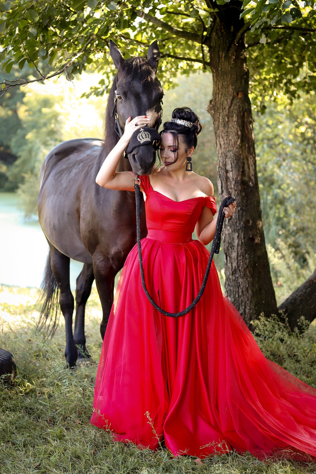 Red Satin Lace Up Corset Wedding Dress Fairy Princess Custom Ball Gown