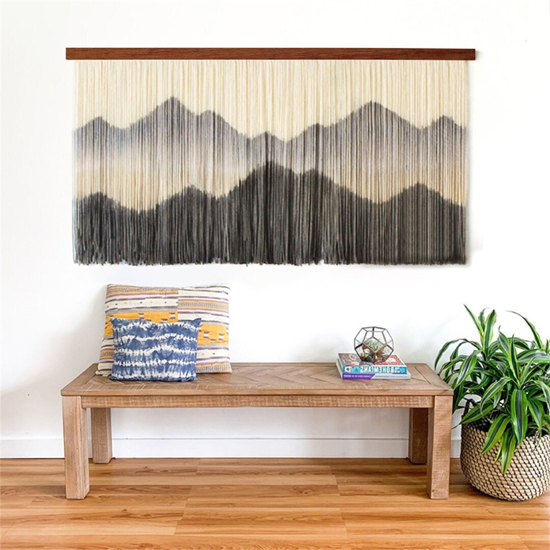 Mountain Macrame Wall Hanging, Boho Wall Art, Dip Dye Tapestry, Woven ...