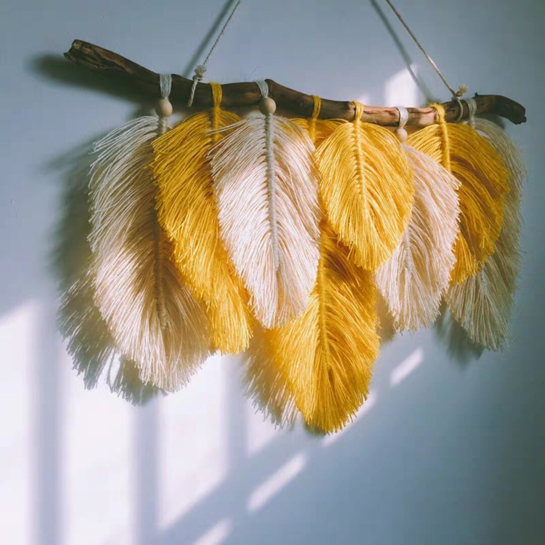 Large Feather Macrame Wall Hanging, Colorful Leaf Macrame Headboard ...
