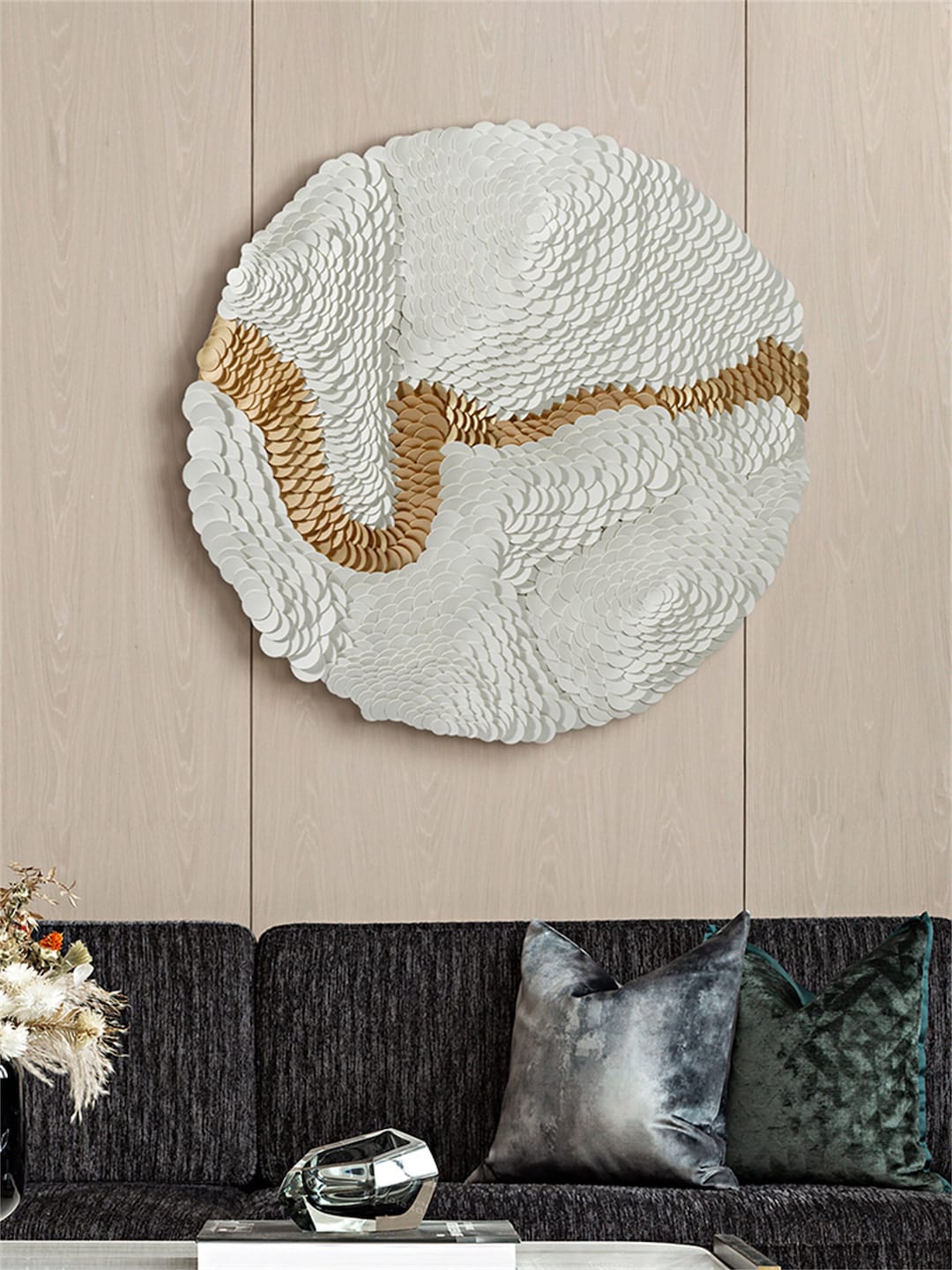 Round White Leather Wall Decor Modern 3D Leather Wall Art Minimalist ...