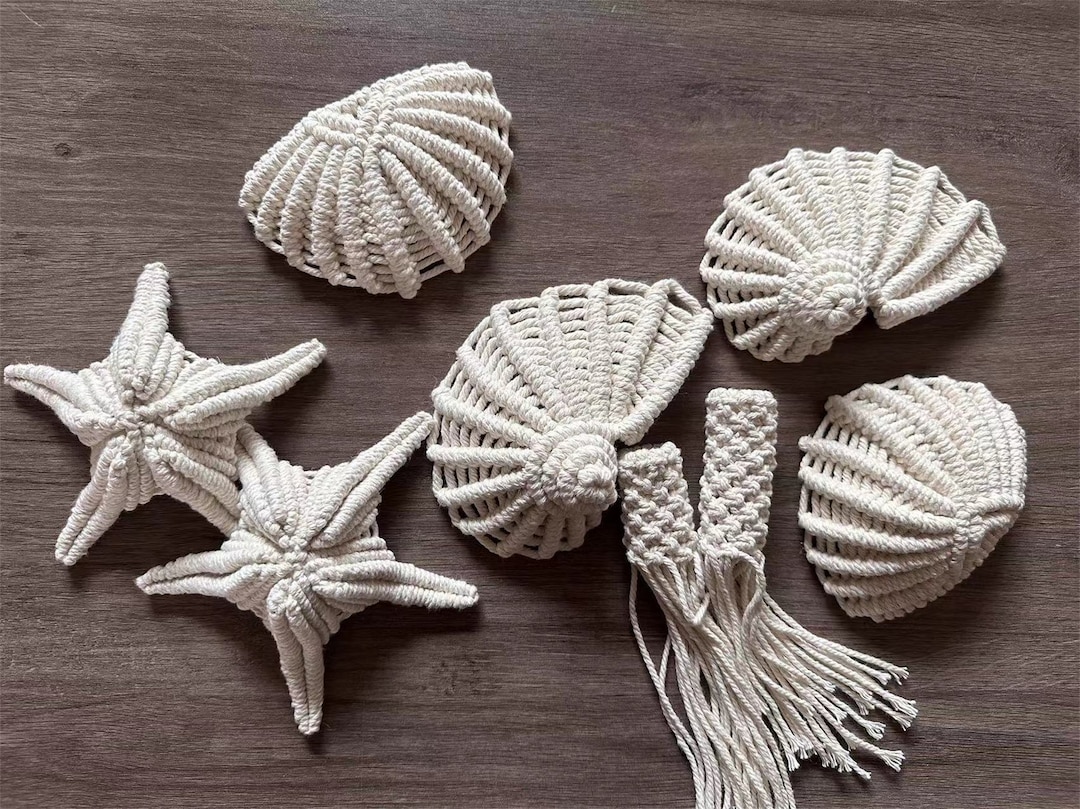 Woven Seashells Decor, Handmade Decor, Macrame Starfish, Corals, Beach ...