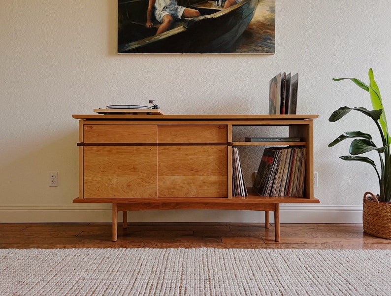 Vinyl Record Storage Mid-century Modern Record Player Table - Etsy