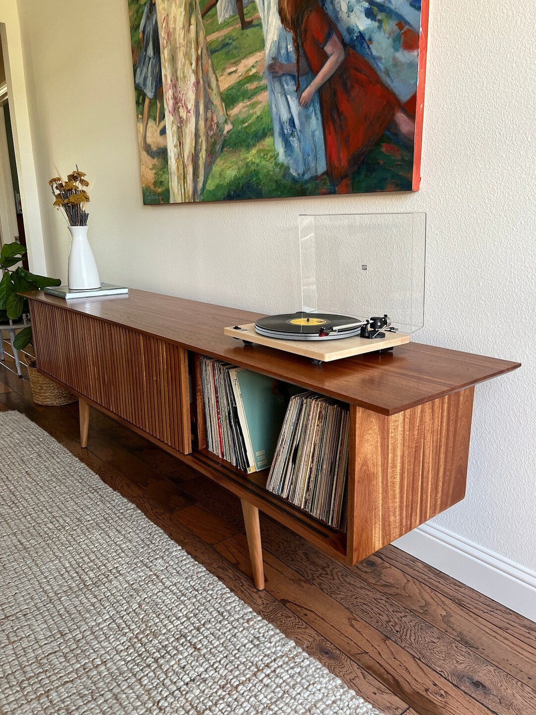 Vinyl Record Storage Mid-century Modern Record Player Table - Etsy