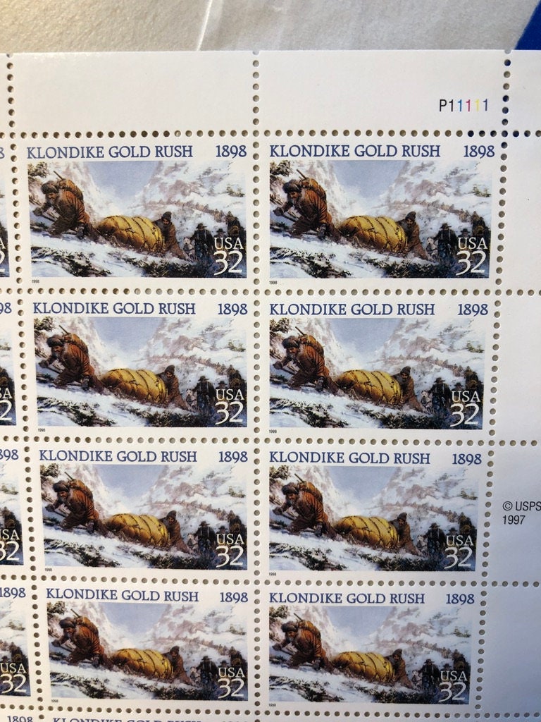 Full Sheet of 20 klondike Gold Rush 1898 Commemorative Stamps USA 32 ...