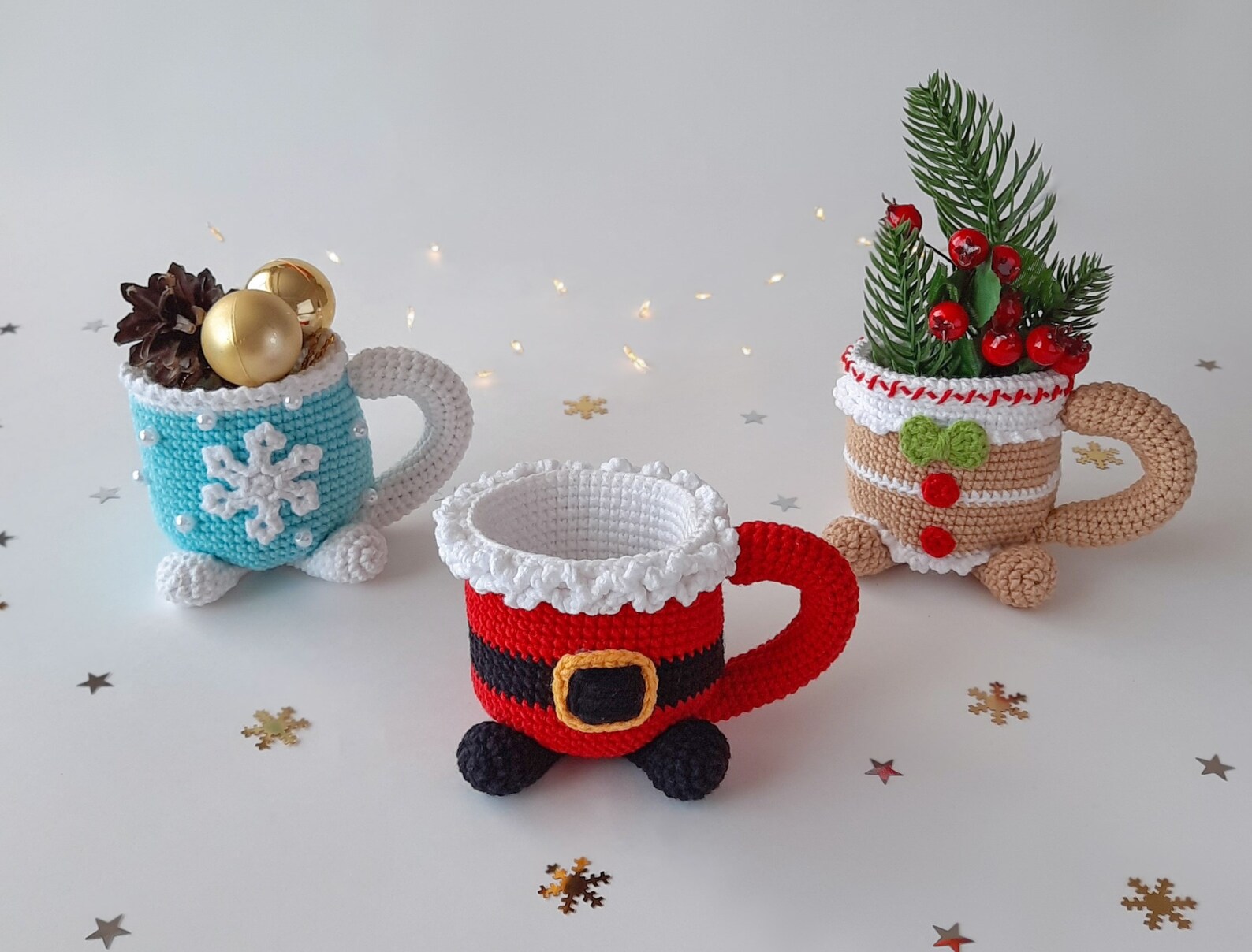 Crochet Pattern Set of Christmas Mugs, Set of 6 Crochet Patterns, Cute ...