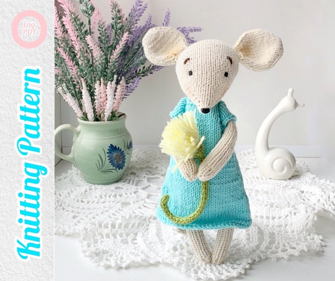 Mouse Knitting Pattern PDF, Mouse With Dandelion, Flat Knitting on Two ...