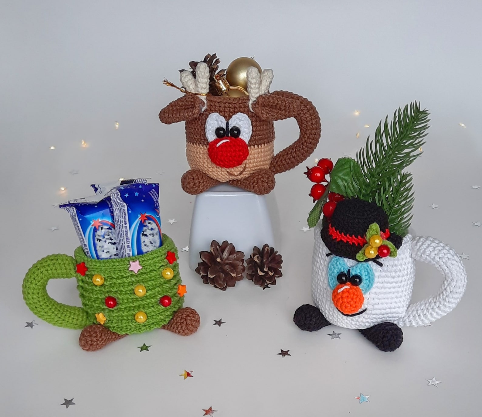 Crochet Pattern Set of Christmas Mugs, Set of 6 Crochet Patterns, Cute ...