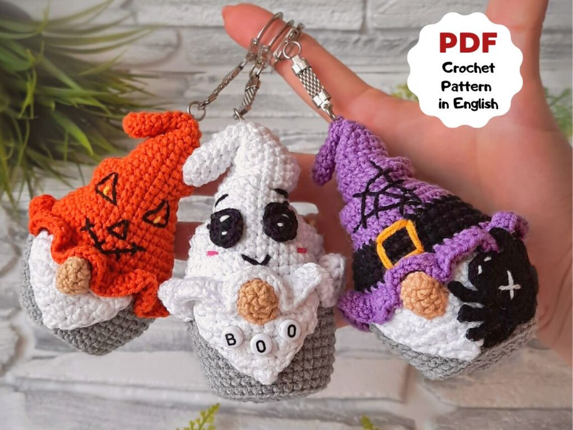 Crochet Pattern Halloween Keychains Pumpkin Gnome Boo Gnome - Etsy