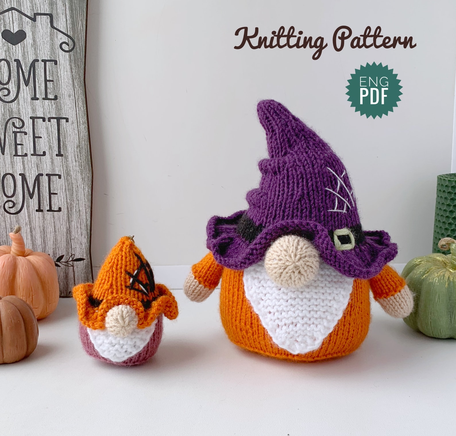 Halloween Gnome Knitting Pattern, Halloween Gift, Stuffed Mini Gnome ...