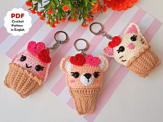 SET of 3 Crochet Pattern Crochet Pattern Keychain Cupcake | Etsy