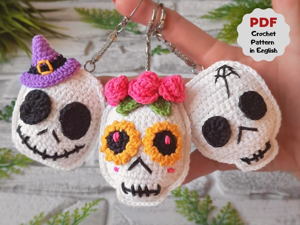 Set of Crochet Pattern Crochet SKULL Halloween Keychains - Etsy