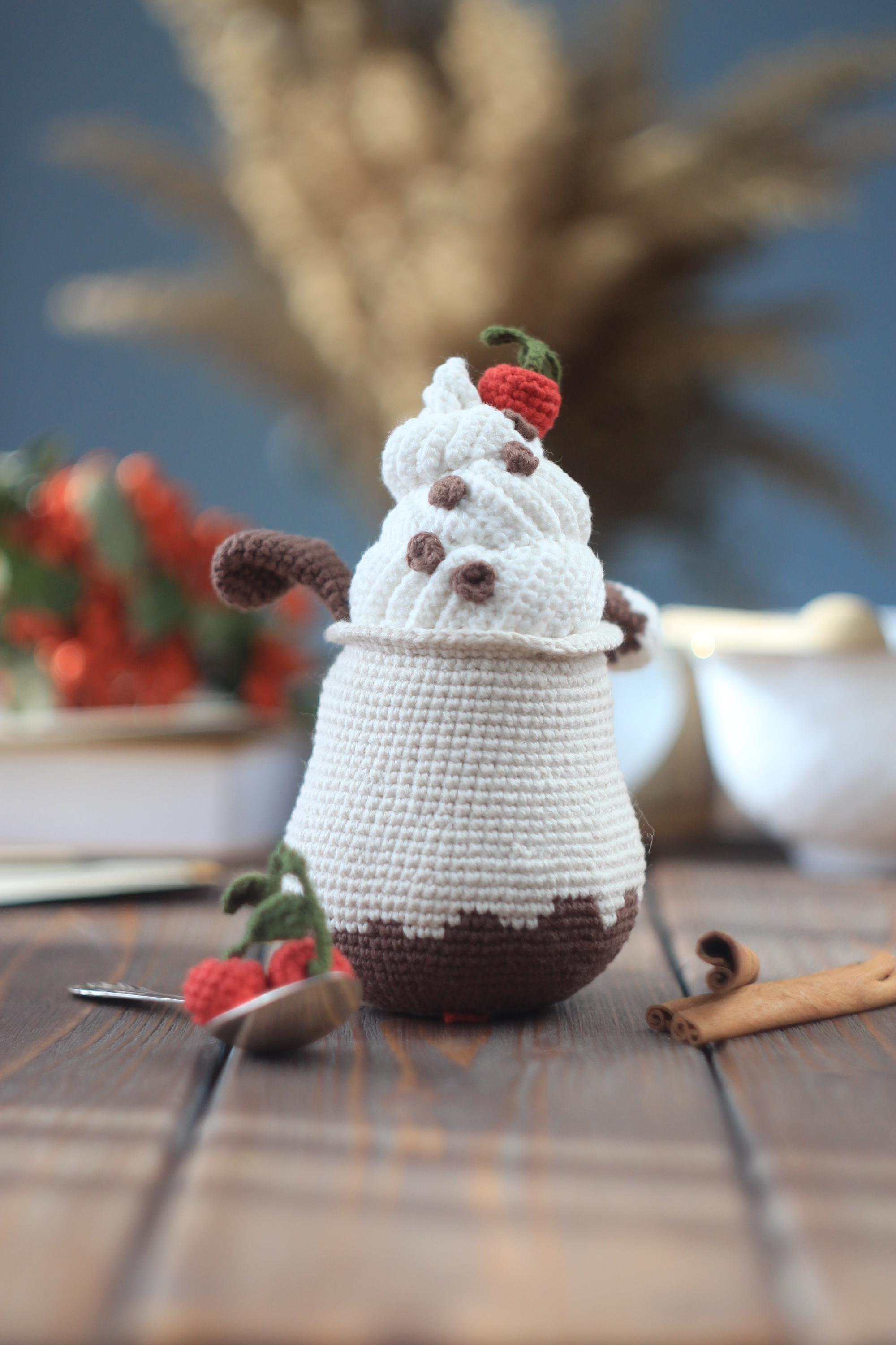 Crochet Pattern Cup Dessert With Chocolate Chips, Whipped Cream and ...