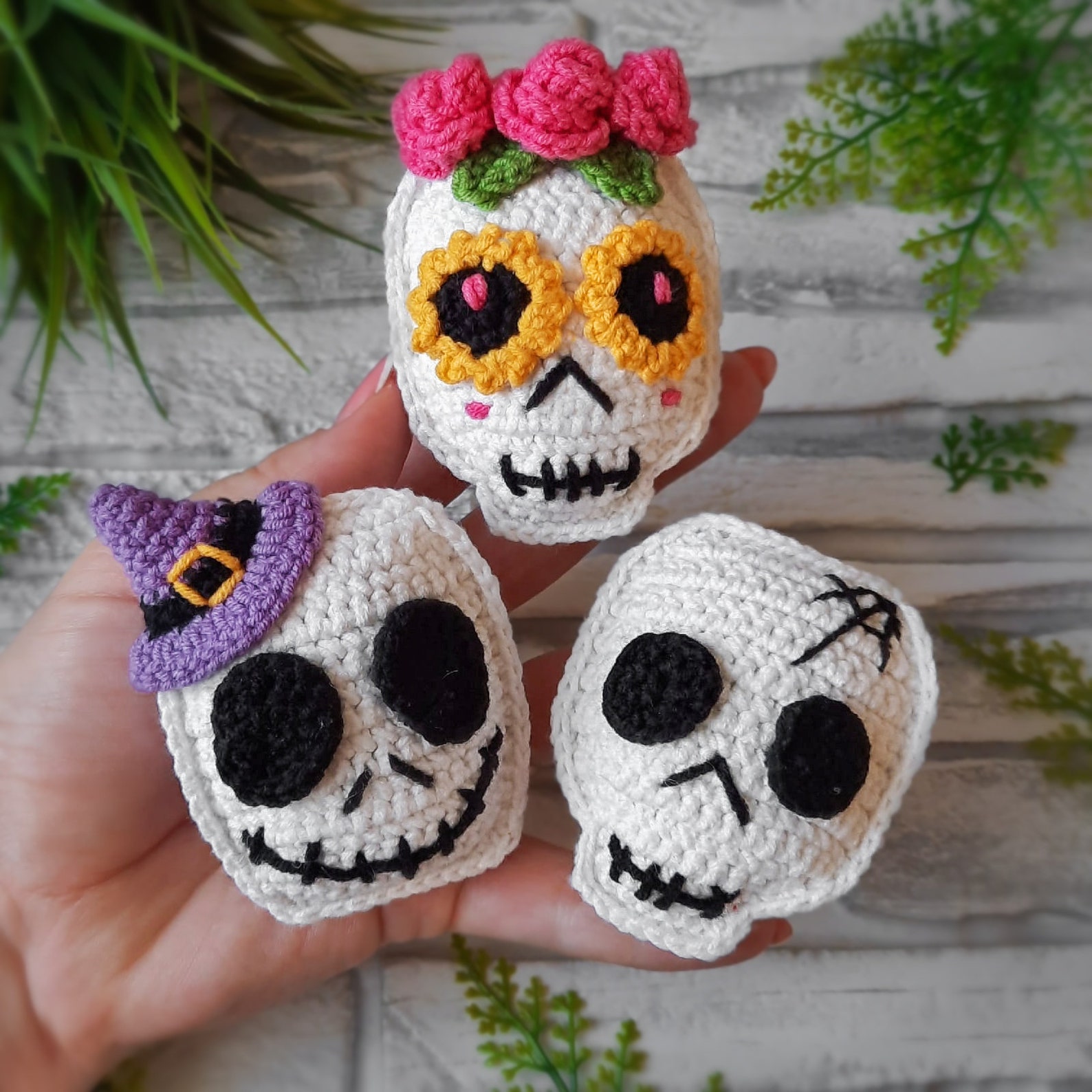 Set of Crochet Pattern, Crochet SKULL, Halloween Keychains, Sugar Skull ...