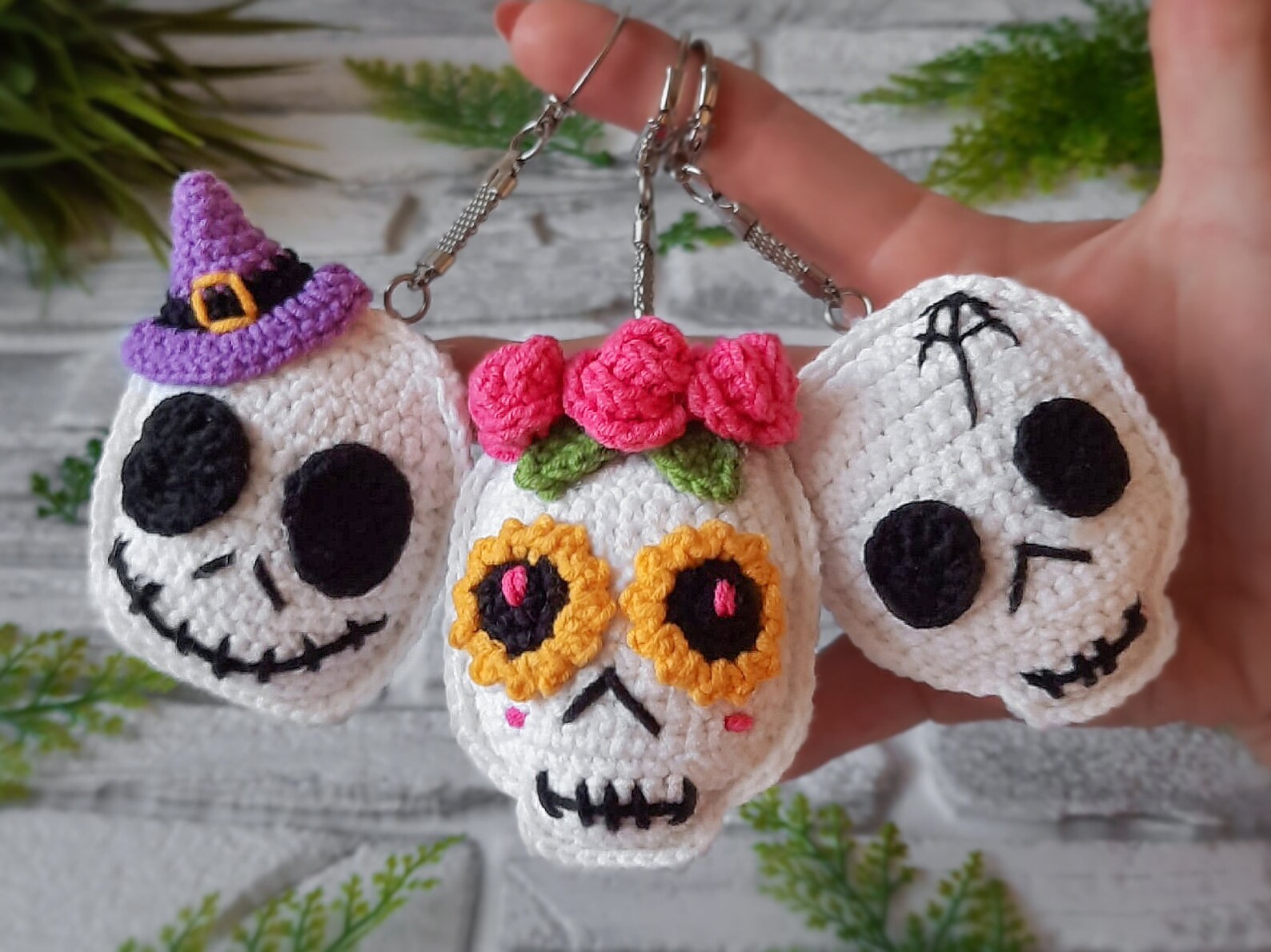 Set of Crochet Pattern, Crochet SKULL, Halloween Keychains, Sugar Skull ...