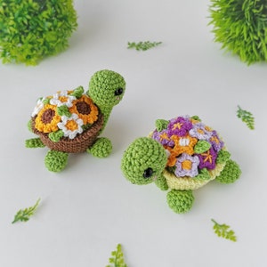 Crochet Pattern Turtle With Flowers, Mother's Day Gift Turtle, Crochet ...