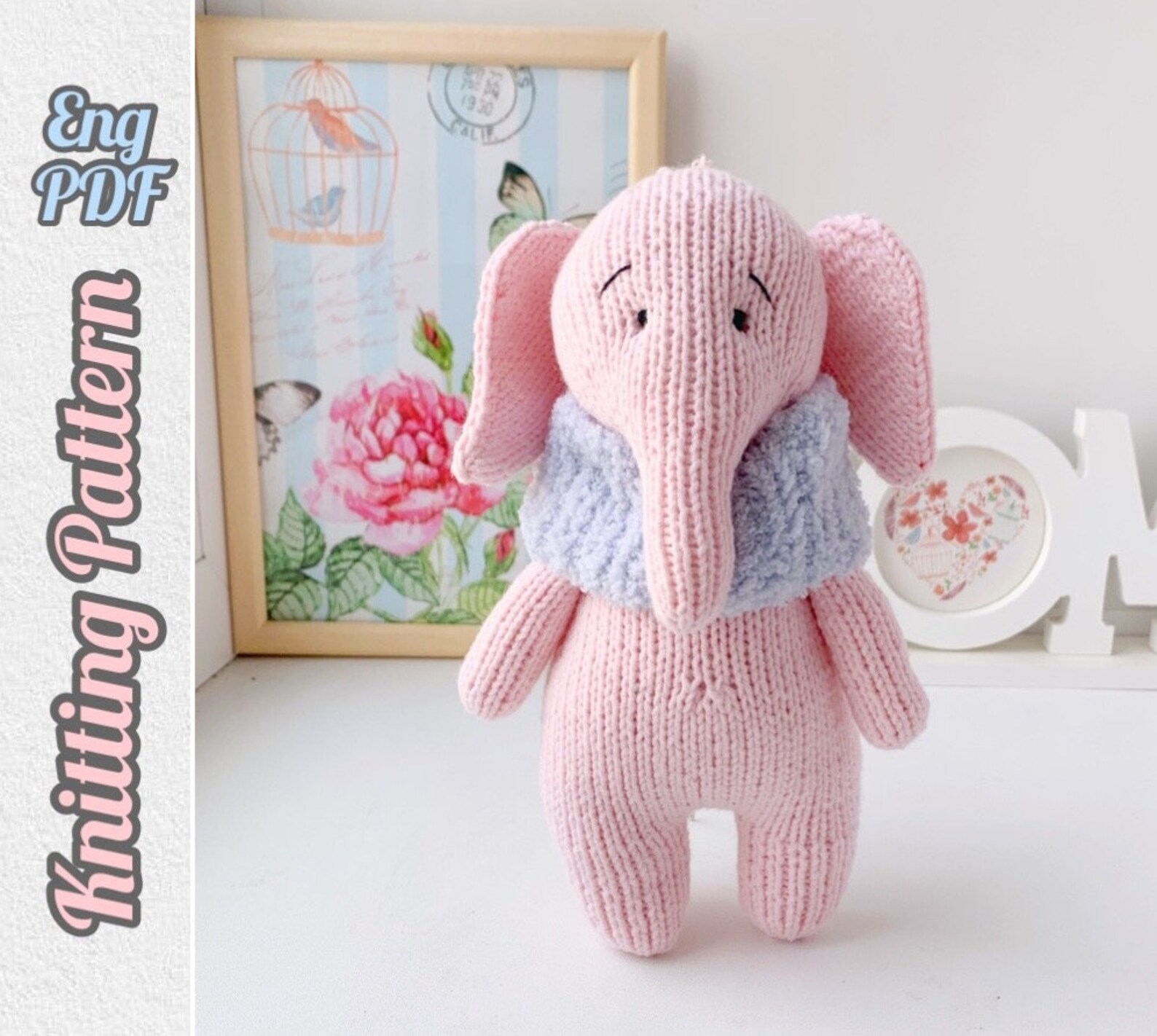 Pink Elephant Knitting Pattern, Birthday Gift, Safari Toys, Stuffed ...