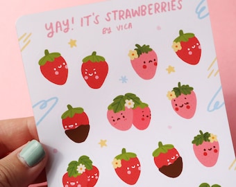 Mini Strawberry Sticker Pack, Cute Strawberry Phone Stickers, Laptop ...