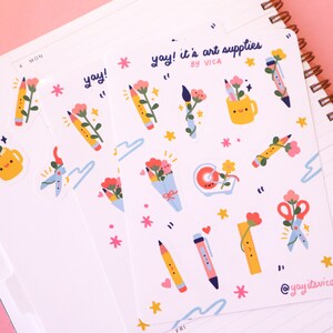 Art Supplies Sticker Sheet Kawaii Stickers Pencil Stickers Journal ...