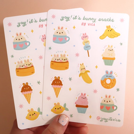 Kawaii Bunny Snacks Sticker Sheet Kawaii Food Stickers | Etsy