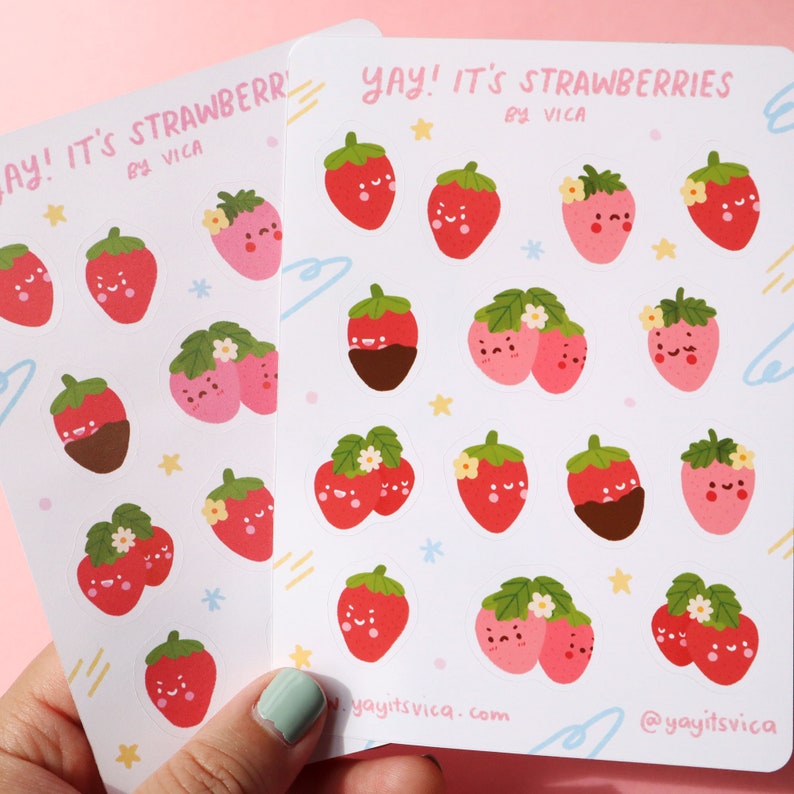 Strawberry Sticker Sheet Kawaii Stickers Cute Stationery | Etsy