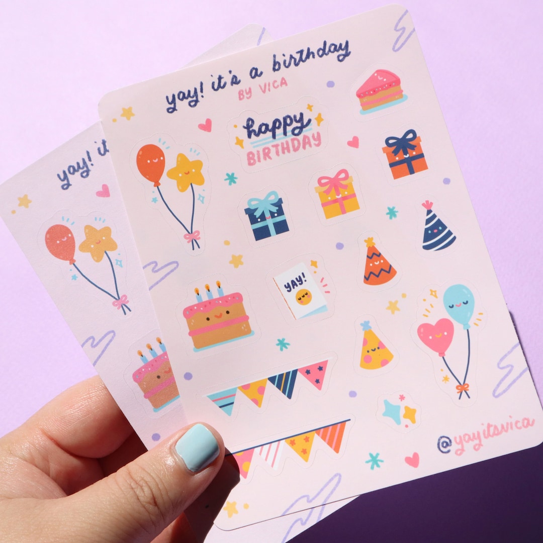 Happy Birthday Sticker Sheet - Kawaii Stickers - Cute Stationery ...