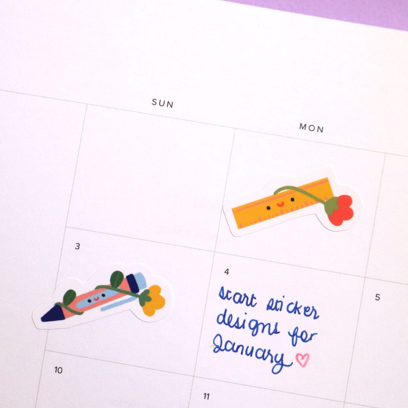 Art Supplies Sticker Sheet Kawaii Stickers Pencil Stickers | Etsy