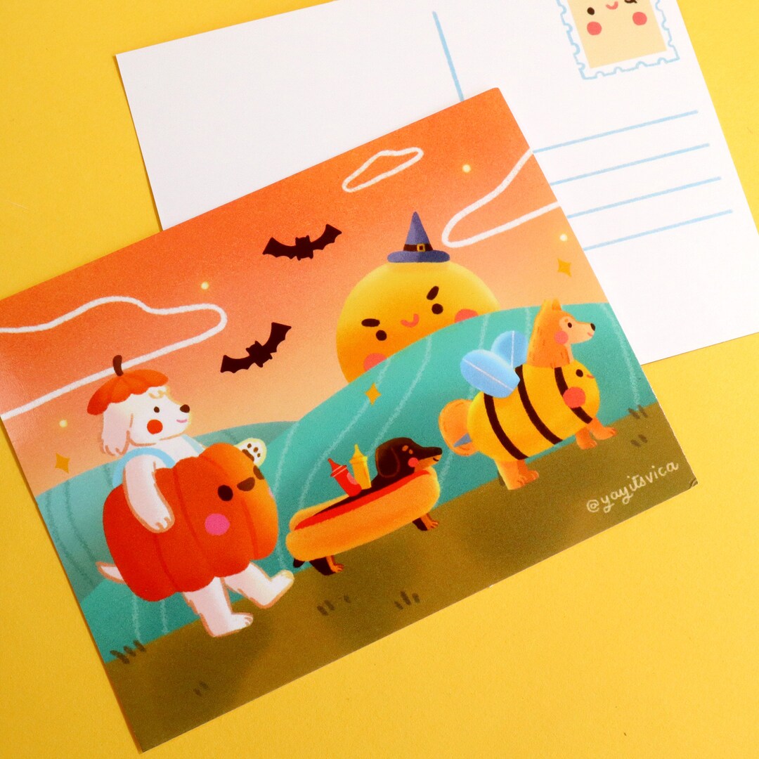 Puppy Halloween Postcards - Kawaii Art - Cute Stationery - Cute ...